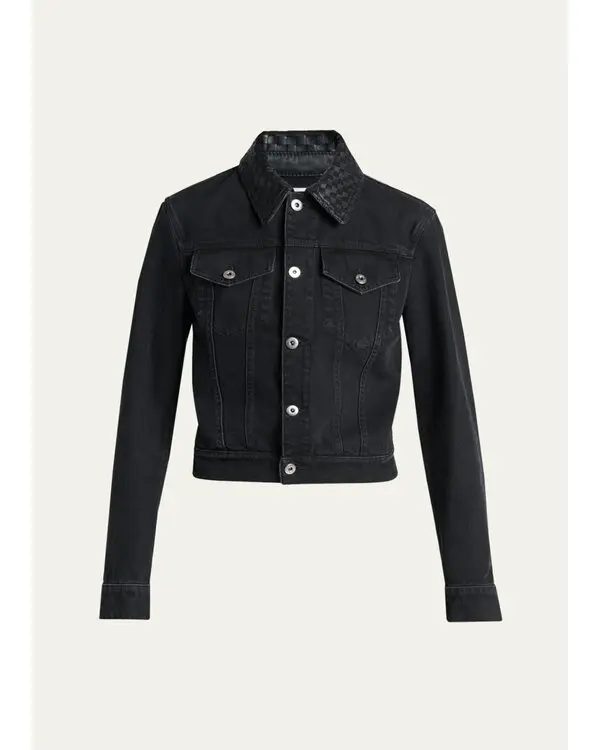 Bottega Veneta Intrecciato-collar Faded Black Denim Jacket
