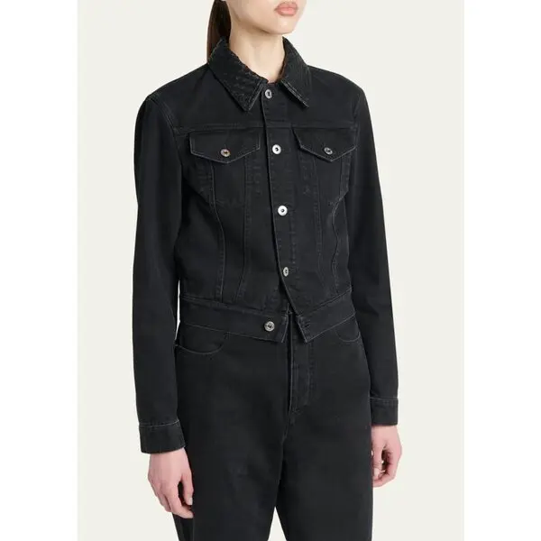 Bottega Veneta Intrecciato-collar Faded Black Denim Jacket