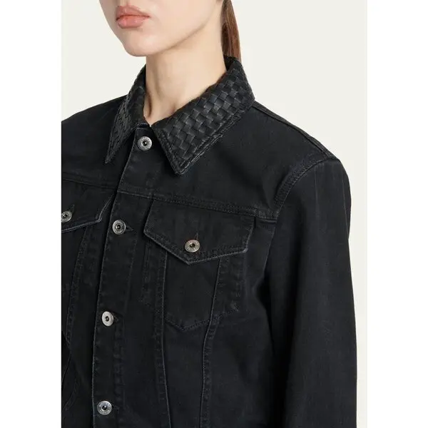 Bottega Veneta Intrecciato-collar Faded Black Denim Jacket