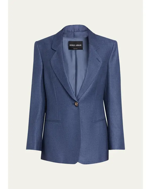 Giorgio Armani Single-breasted Silk Blazer Jacket - Medium Blue