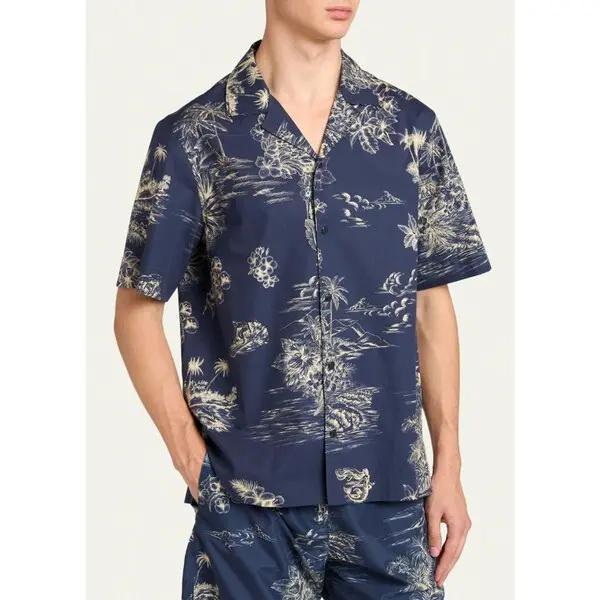 Moncler Island-print Cotton Short-sleeve Shirt