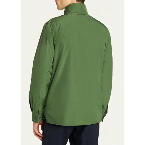 Moncler Lascax Polyester Shirt Jacket With Leather Logo - Green