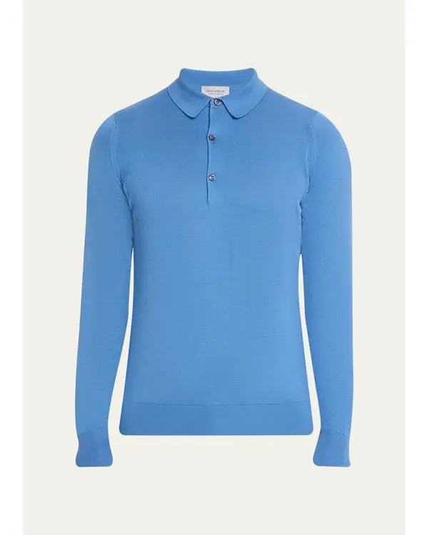 John Smedley Solid Long-sleeve Polo Shirt - Skye Blue