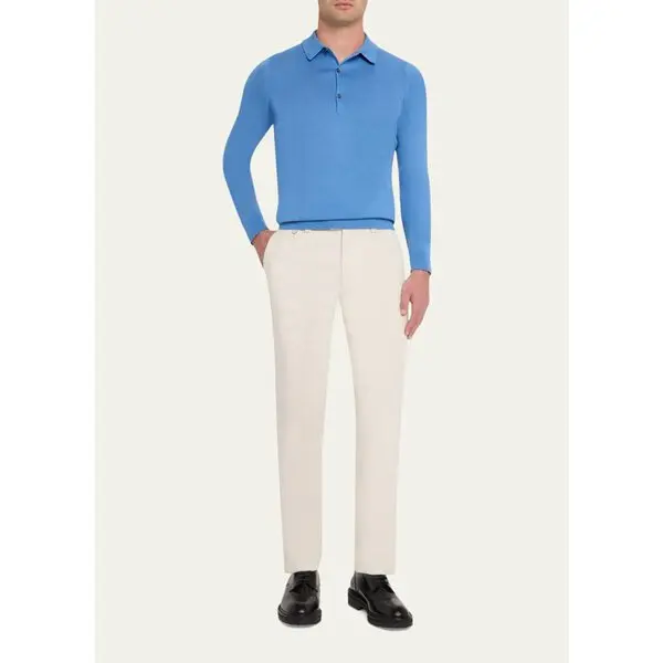John Smedley Solid Long-sleeve Polo Shirt - Skye Blue
