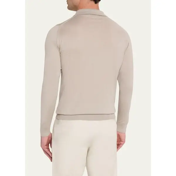 John Smedley Solid Long-sleeve Polo Shirt - Skye Blue