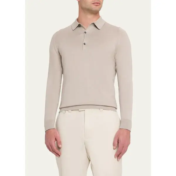 John Smedley Solid Long-sleeve Polo Shirt - Skye Blue