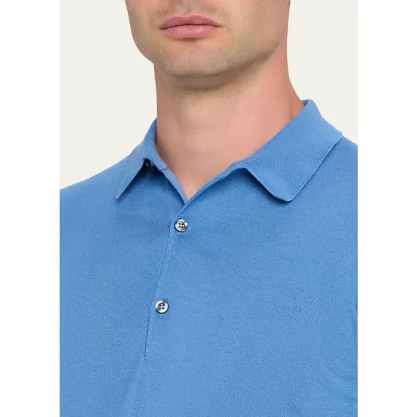 John Smedley Solid Long-sleeve Polo Shirt - Skye Blue