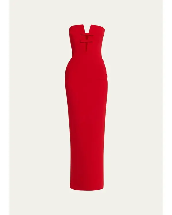THE NEW ARRIVALS ILKYAZ OZEL Noa Strapless Plunging Column Gown - Pedro Red