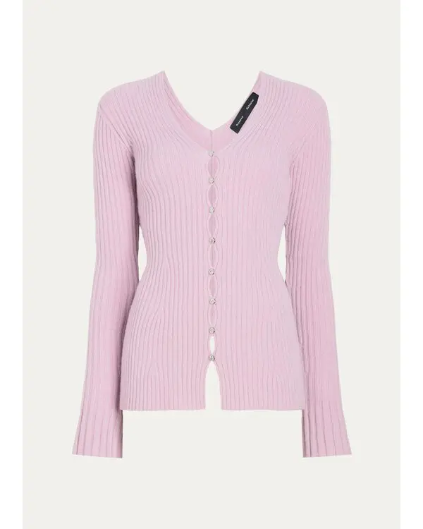 Proenza Schouler Valeria Cashmere Rib V-neck Cardigan - Blush
