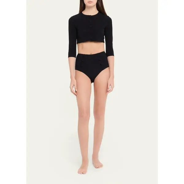Lisa Marie Fernandez Crepe Cropped Cardigan - Black