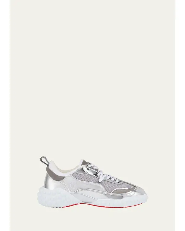 CHRISTIAN LOUBOUTIN Mara Mixed Leather Runner Sneakers - Silver