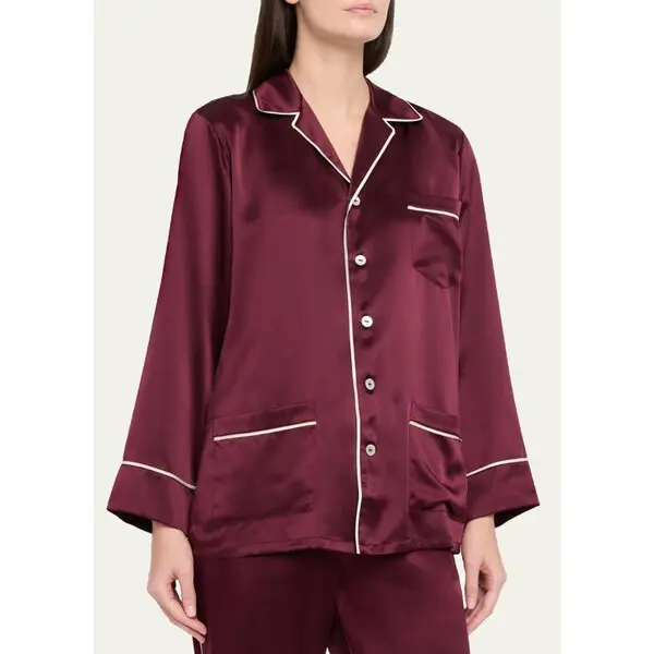 Olivia Von Halle Yves Long Silk Satin Pajama Set