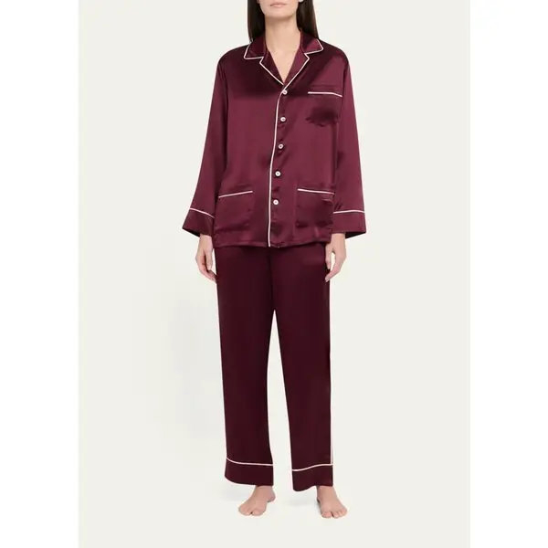 Olivia Von Halle Yves Long Silk Satin Pajama Set