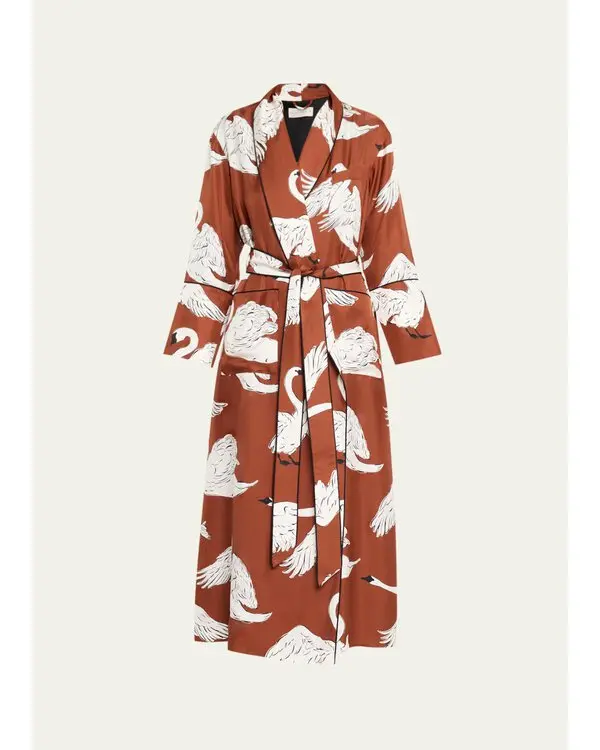Olivia Von Halle Capability Swan-print Silk Robe
