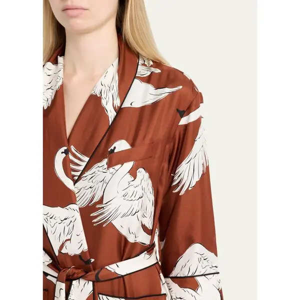 Olivia Von Halle Capability Swan-print Silk Robe