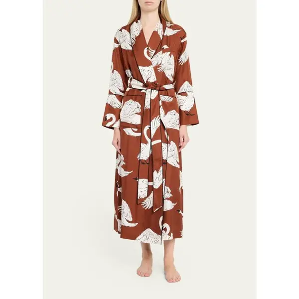 Olivia Von Halle Capability Swan-print Silk Robe