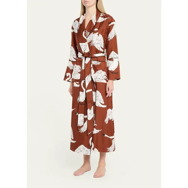 Olivia Von Halle Capability Swan-print Silk Robe