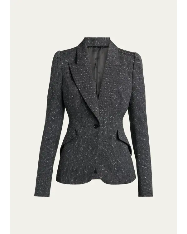 Alexander McQueen Pinstripe Wool Puff-sleeve One-button Jacket