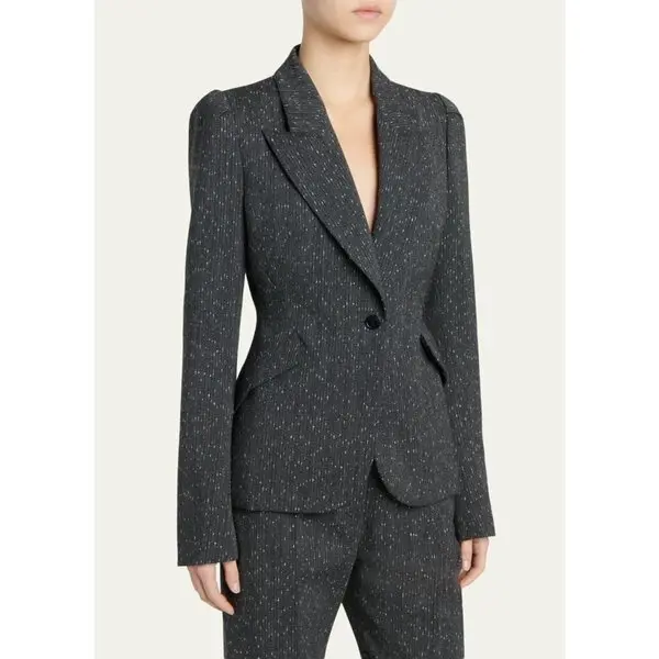 Alexander McQueen Pinstripe Wool Puff-sleeve One-button Jacket