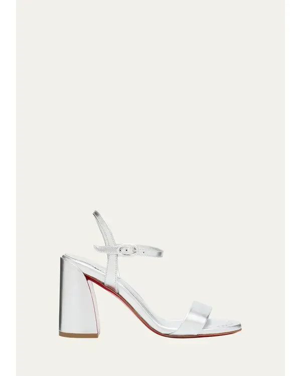 CHRISTIAN LOUBOUTIN 85mm Jane Metallic Leather Ankle-strap Sandals - Silver