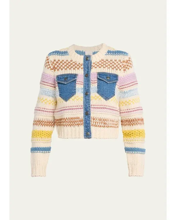 Cinq À Sept Suki Denim & Wool Combo Cardigan