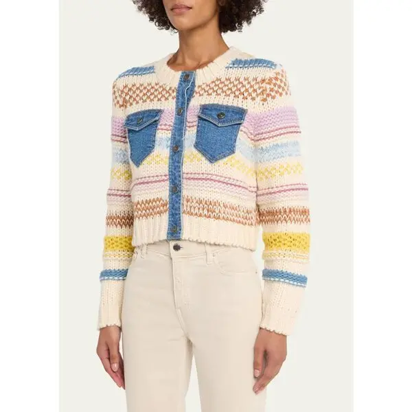 Cinq À Sept Suki Denim & Wool Combo Cardigan