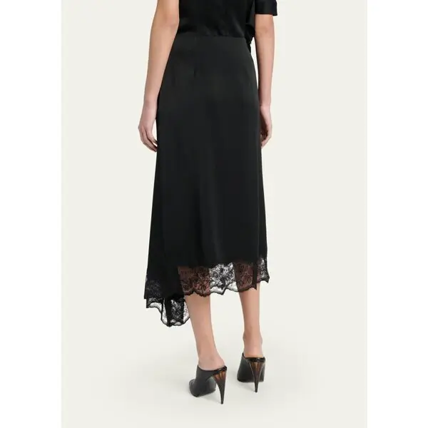 Alexander McQueen Asymmetric Lace-trim Satin Midi Skirt