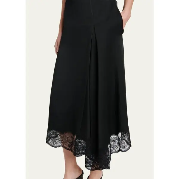 Alexander McQueen Asymmetric Lace-trim Satin Midi Skirt