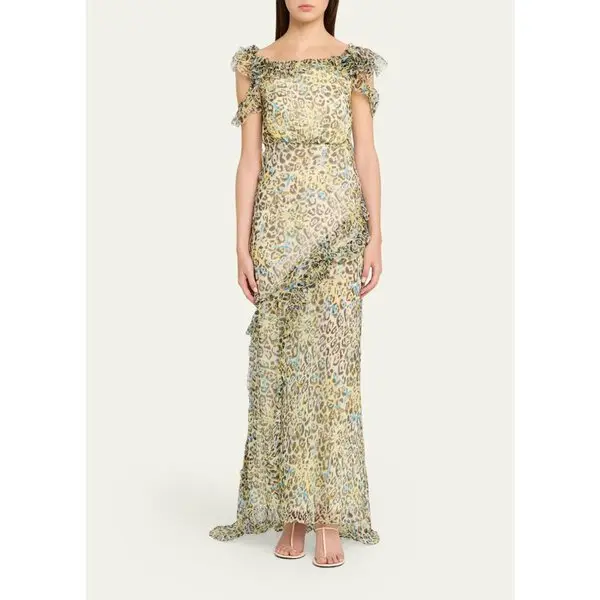 Saloni Nina Ruffled Chiffon Dress