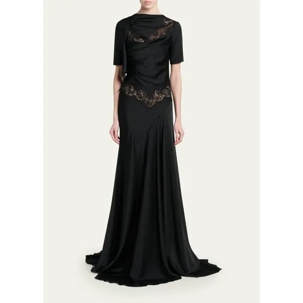 Alexander McQueen Lace-inset Draped Satin Evening Dress