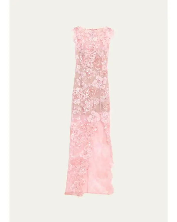 BRONX BANCO Ellie Sleeveless Sequin Floral Column Gown
