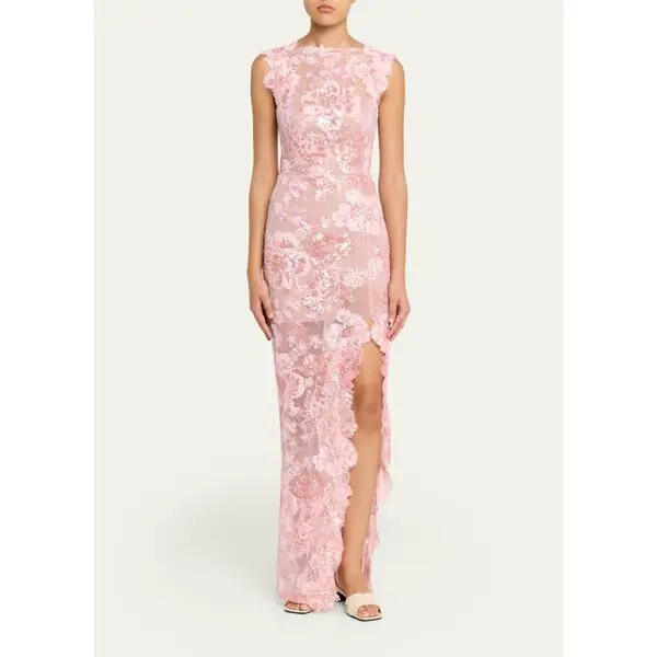 BRONX BANCO Ellie Sleeveless Sequin Floral Column Gown