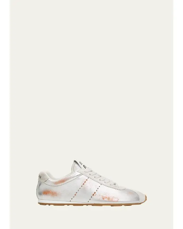 Miu Miu Metallic Leather Low-top Sneakers - Argento