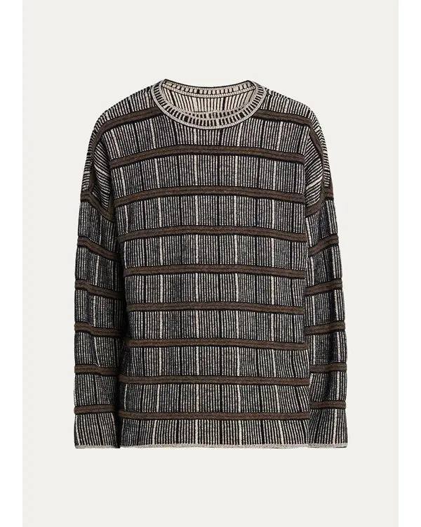 Giorgio Armani Geometric Striped Silk-blend Crewneck Sweater