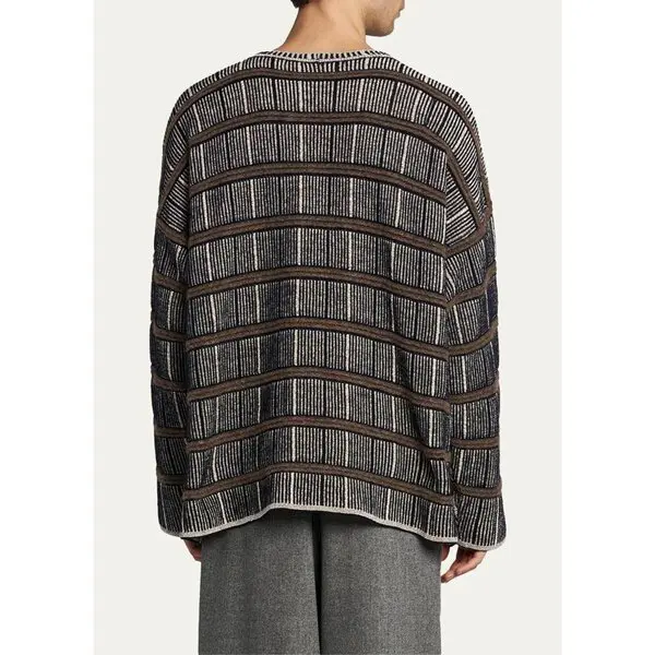 Giorgio Armani Geometric Striped Silk-blend Crewneck Sweater