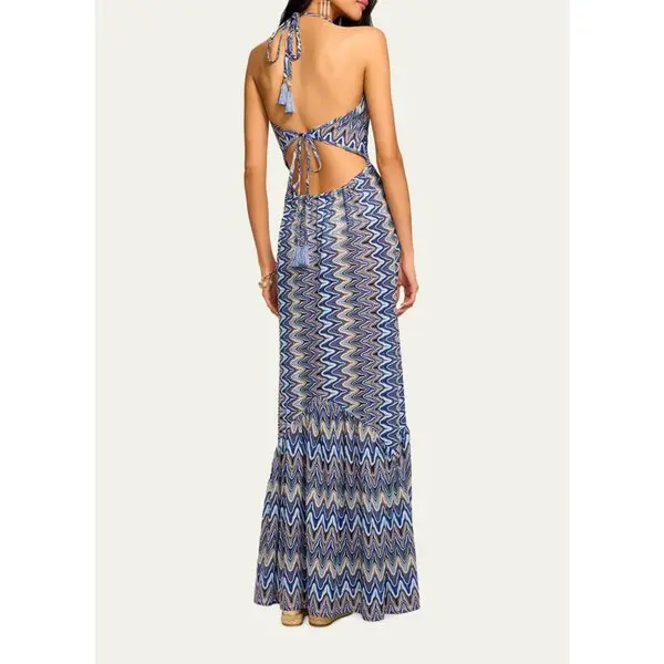 Ramy Brook Delilah Chevron Halter Maxi Dress