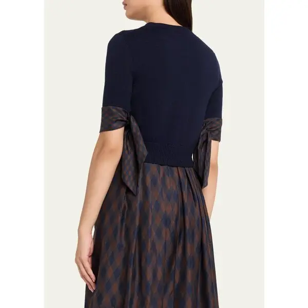 Oscar De La Renta Argyle Silk Cuffs Crop Crewneck Cardigan