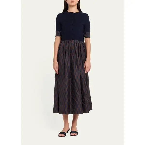 Oscar De La Renta Argyle Silk Cuffs Crop Crewneck Cardigan