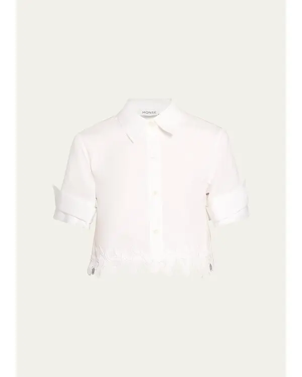 Monse Cherry Lace Crop Button-down Shirt