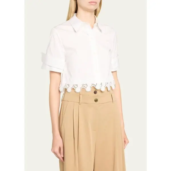 Monse Cherry Lace Crop Button-down Shirt