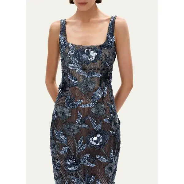 Rachel Gilbert Pierre Strap Beaded Column Midi Dress