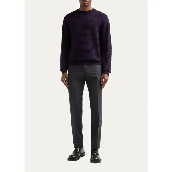 Giorgio Armani Geometric Textured Virgin Wool Crewneck Sweater - Must