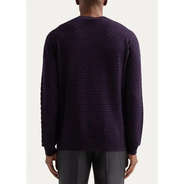 Giorgio Armani Geometric Textured Virgin Wool Crewneck Sweater - Must