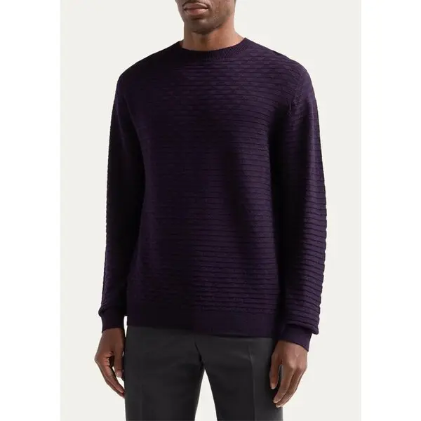 Giorgio Armani Geometric Textured Virgin Wool Crewneck Sweater - Must