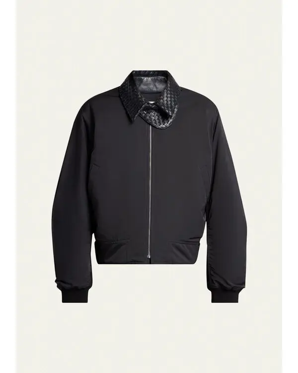 Bottega Veneta Leather Intrecciato-collar Nylon Blouson