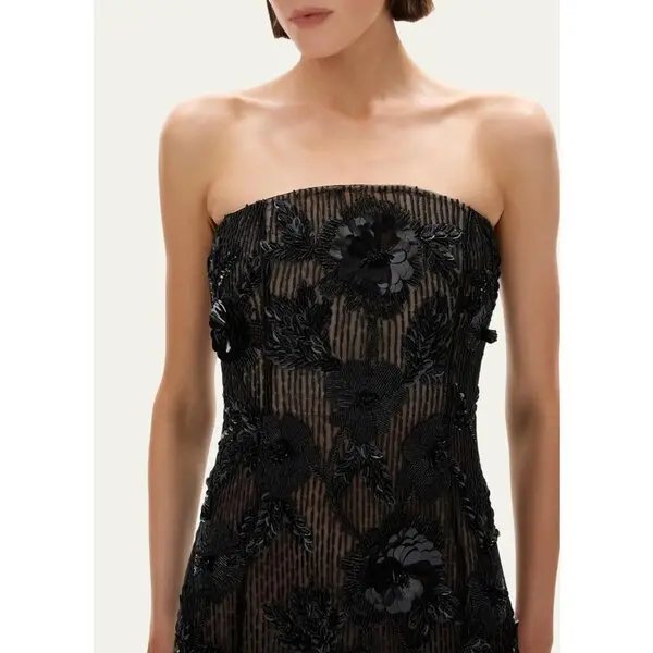 Rachel Gilbert Pierre Strapless Embroidered Tulle Column Gown