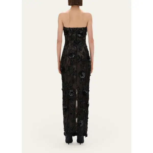 Rachel Gilbert Pierre Strapless Embroidered Tulle Column Gown
