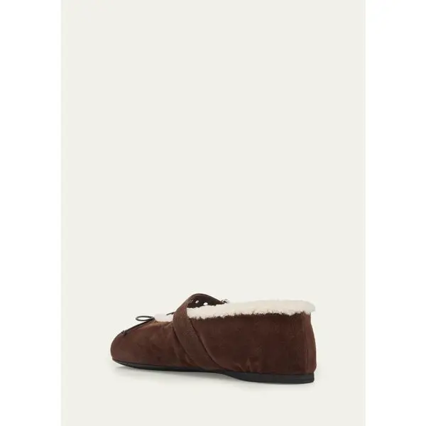 Miu Miu Shearling-lined Suede Mary Jane Ballerina Flats
