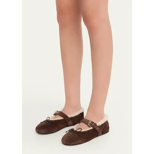 Miu Miu Shearling-lined Suede Mary Jane Ballerina Flats