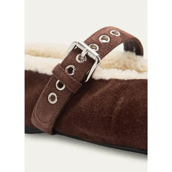 Miu Miu Shearling-lined Suede Mary Jane Ballerina Flats